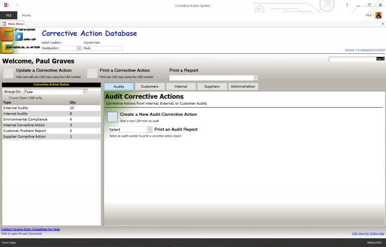 Corrective Action Tracking Database | Graves Data Consulting Corrective Action Tracking Database | Graves Data Consulting